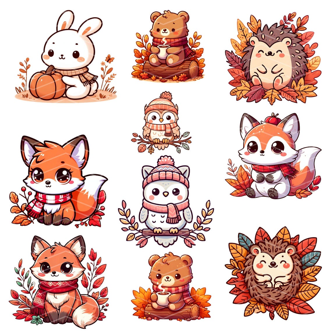 Kawaii Autumn Animals Clipart Bundle | 60 PNG Fall Woodland Creatures ...
