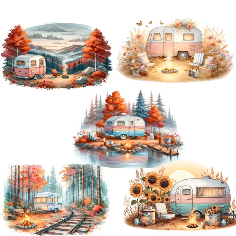 Autumn Camping Clipart Bundle: 20 Fall Camper Pngs (digital Download ...