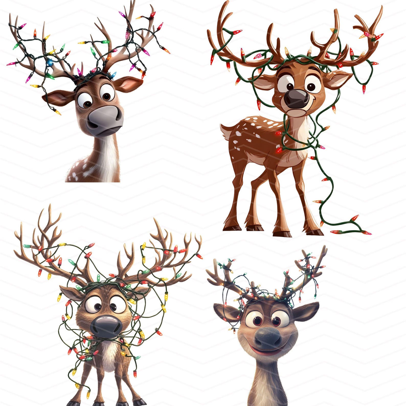 Funny Reindeer Clipart Bundle Christmas Reindeer With Lights Reindeer ...