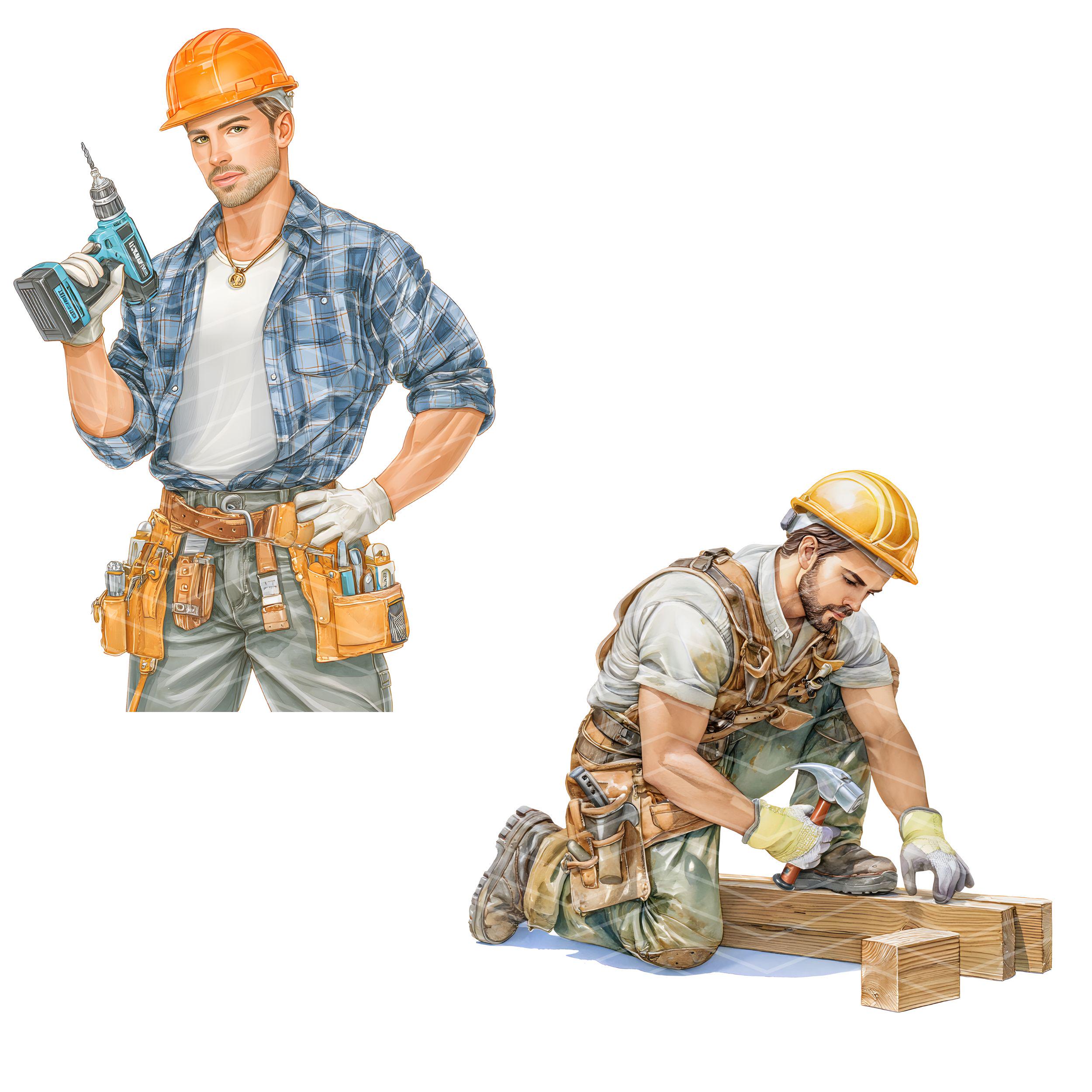 Watercolor Construction Worker PNG Bundle | 10 Transparent Clipart ...