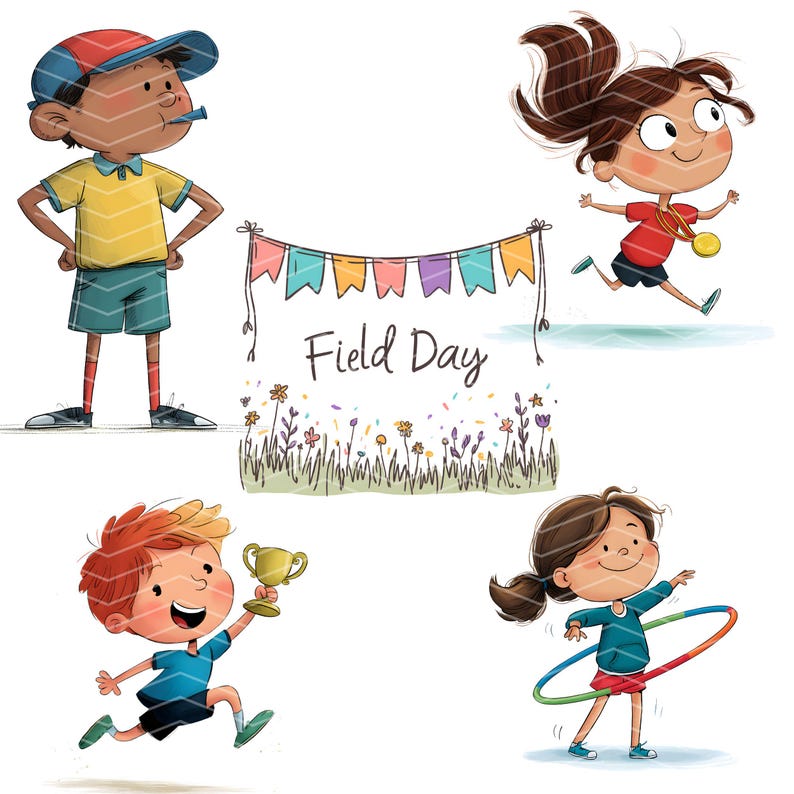 Field Day Clipart PNG Bundle | Kids Sports Day Illustrations | School ...