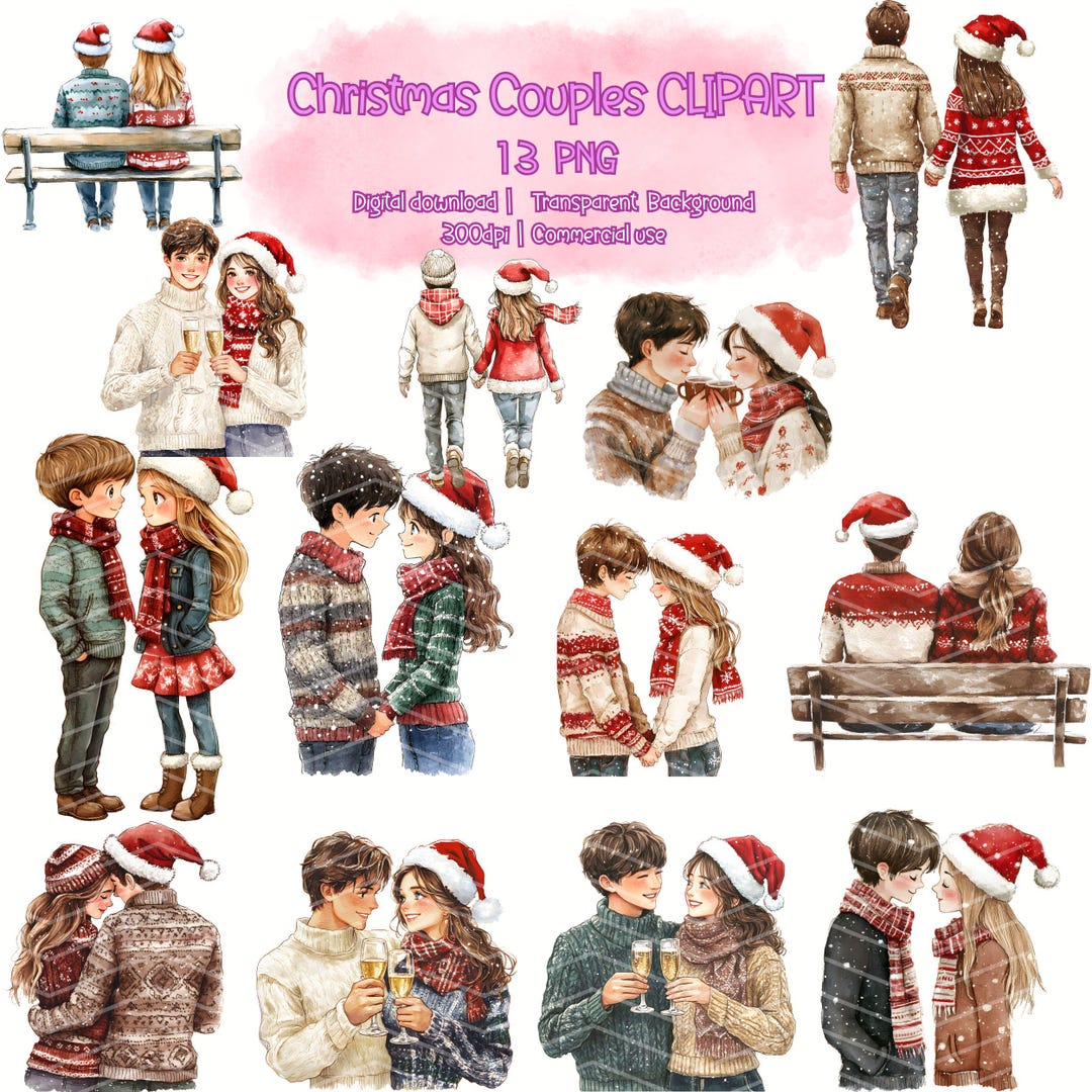 Couple Christmas Clipart Bundle | Cozy Winter Couples | Holiday Couples ...