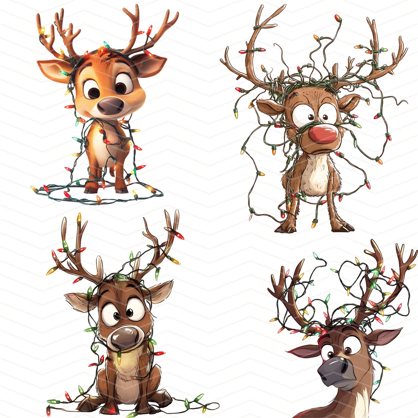 Funny Reindeer Clipart Bundle Christmas Reindeer With Lights Reindeer ...