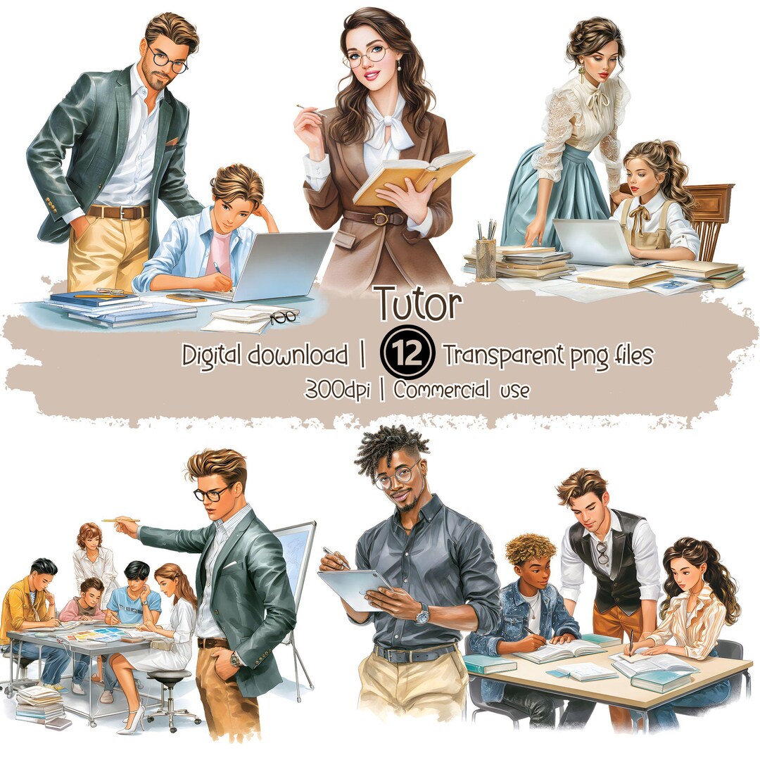 Watercolor Tutor Clipart Bundle, 12 PNG Files, Teacher Resources ...