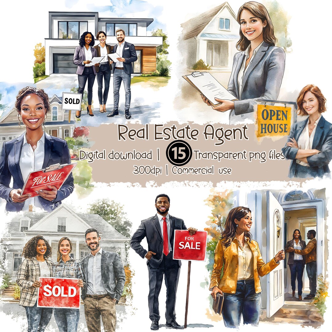 Real Estate Agent Clipart PNG | Realtor Illustration Bundle | 15 Real ...