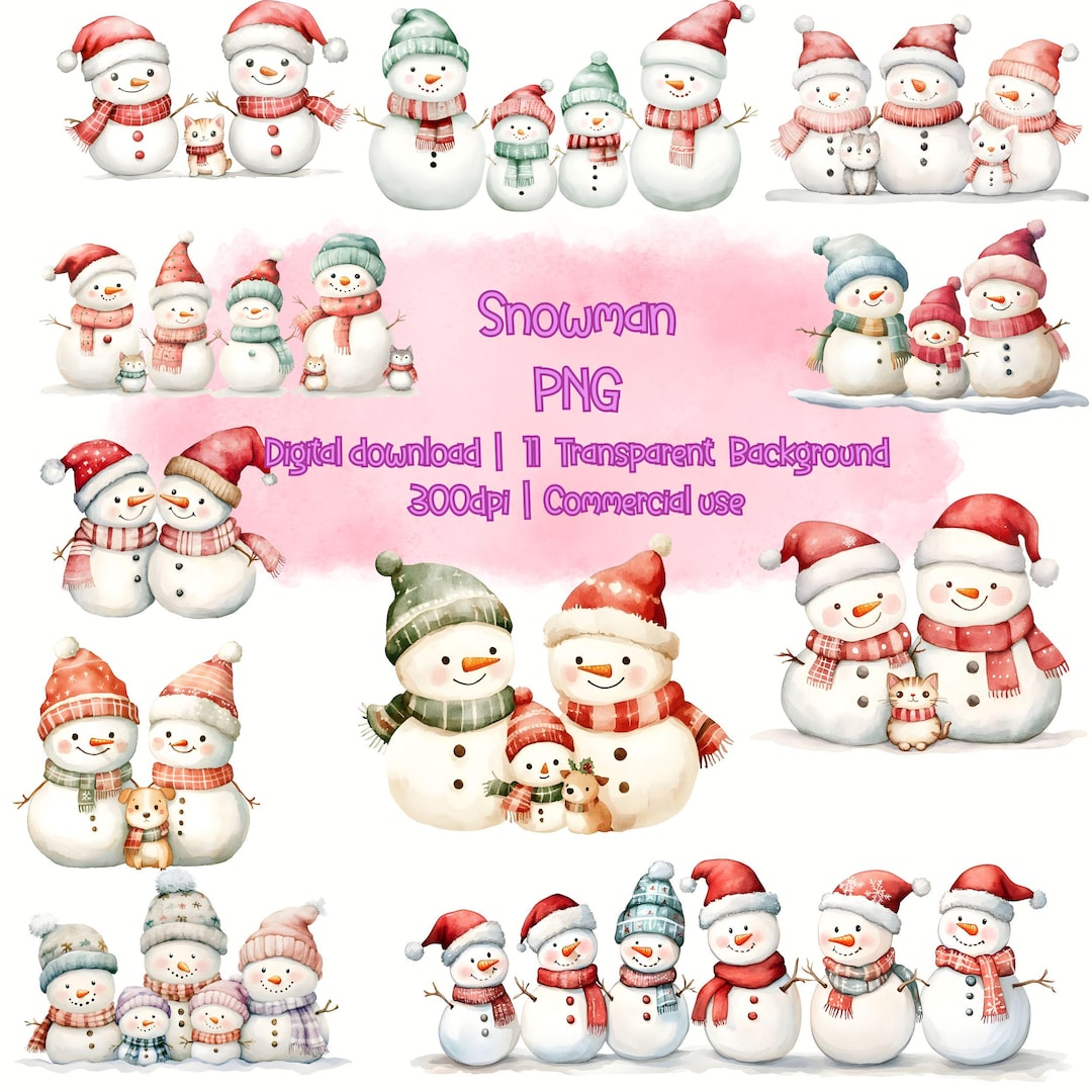 Cute Snowman PNG Clipart Bundle | Snowman With Cat| Snowman With Dog ...