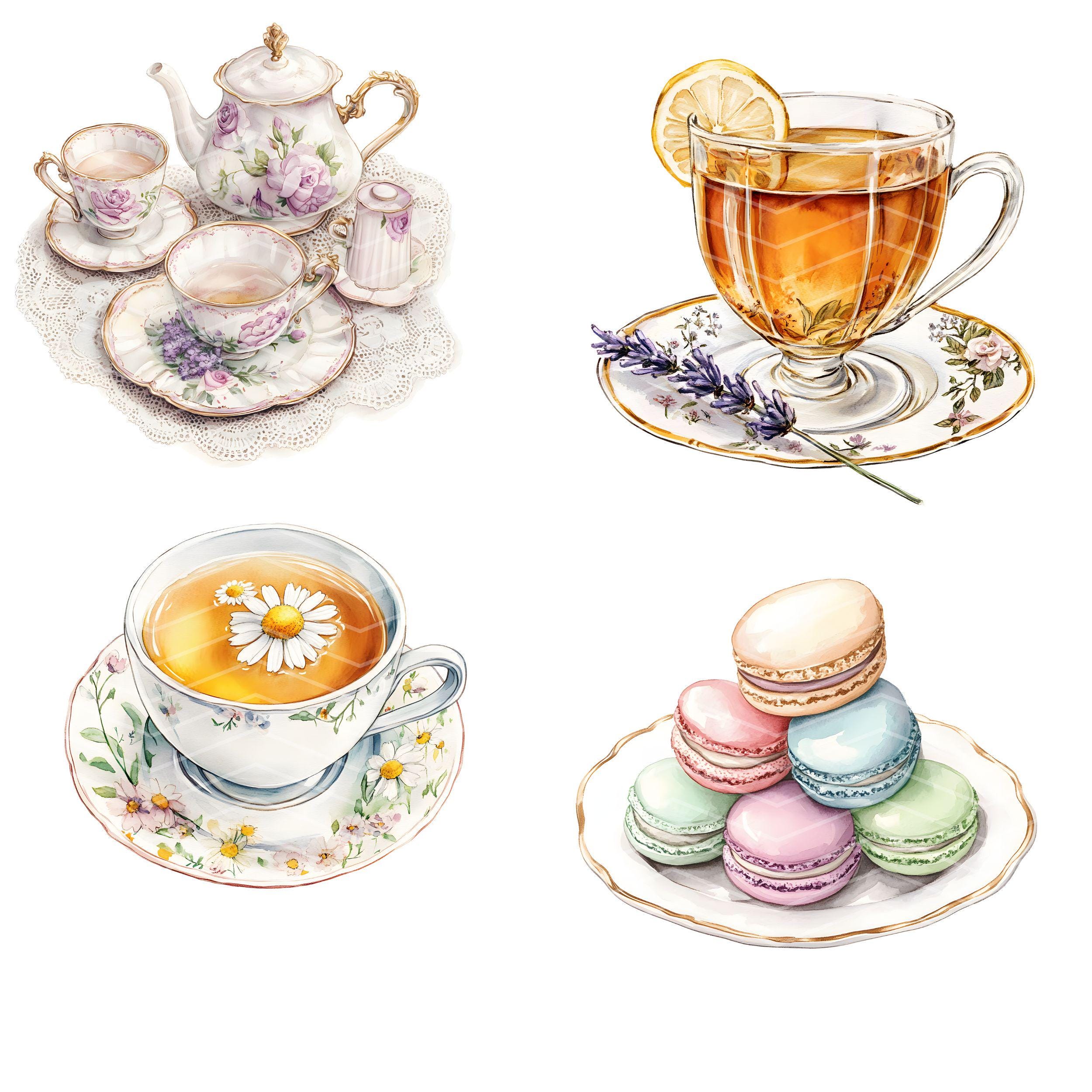 Watercolor Tea Party Clipart Bundle: Vintage Floral Graphics (digital ...