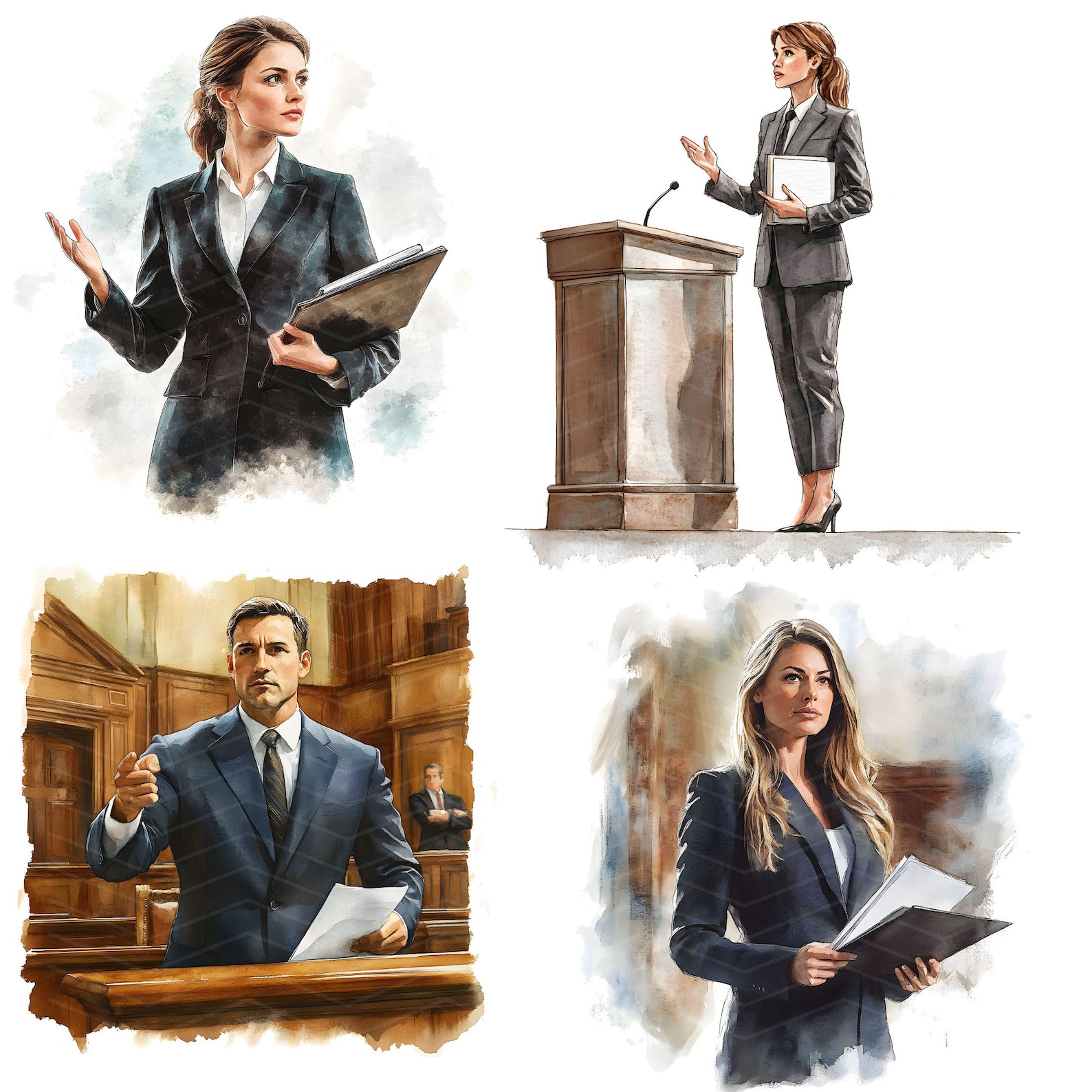 Watercolor Lawyer Clipart Bundle – Legal Professionals, Courtroom, Law ...