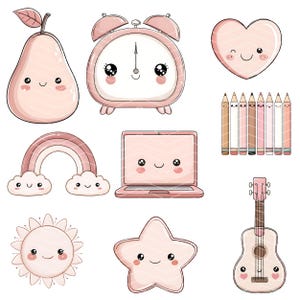 Kawaii School Supplies Clipart: Pastel Pink Classroom Decor (52 PNG ...