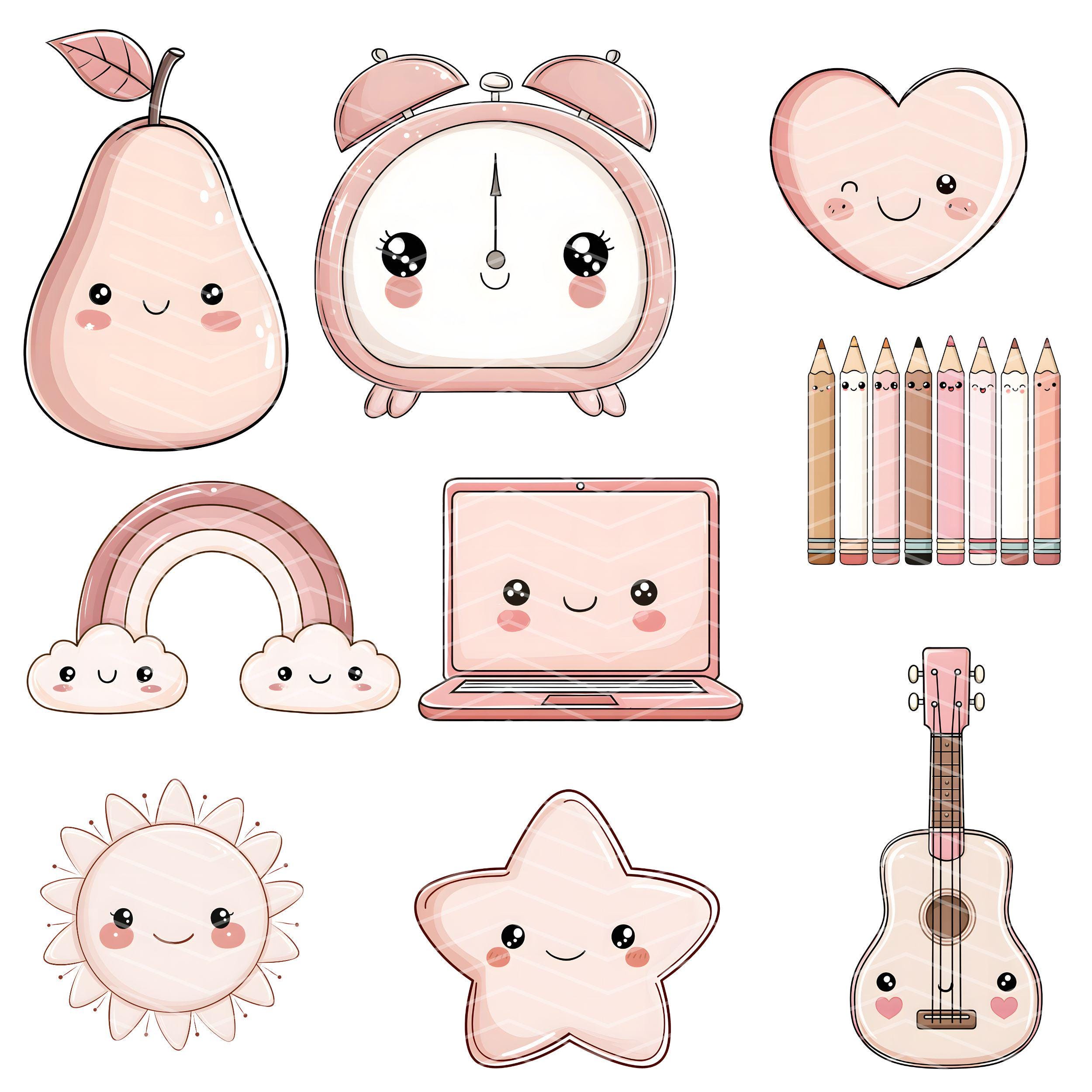 Kawaii School Supplies Clipart Bundle | Pastel Pink Back to School PNG ...