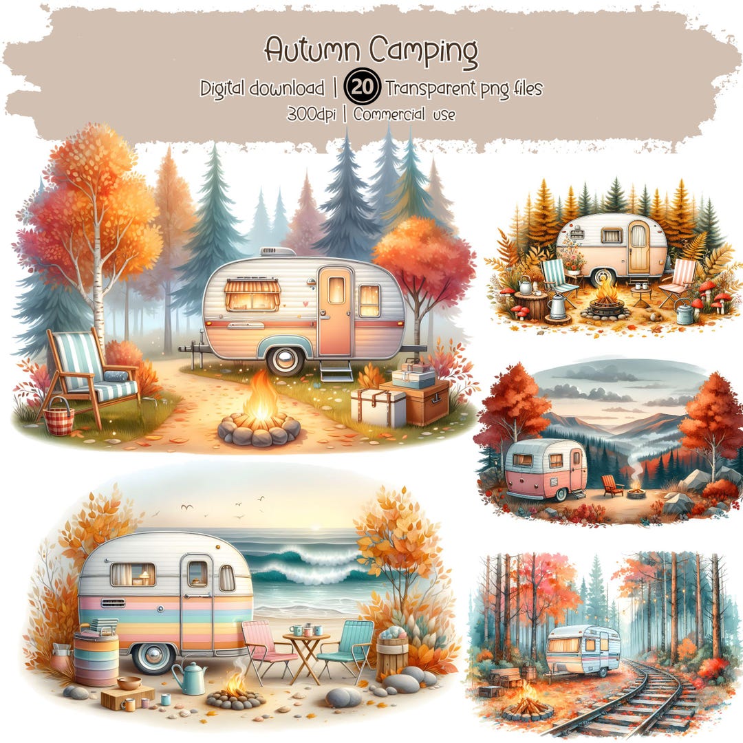 Autumn Camping Clipart Bundle: 20 Fall Camper Pngs (digital Download ...
