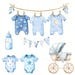 Boy Baby Shower Clipart Bundle Watercolor PNG Nursery Decor Blue ...