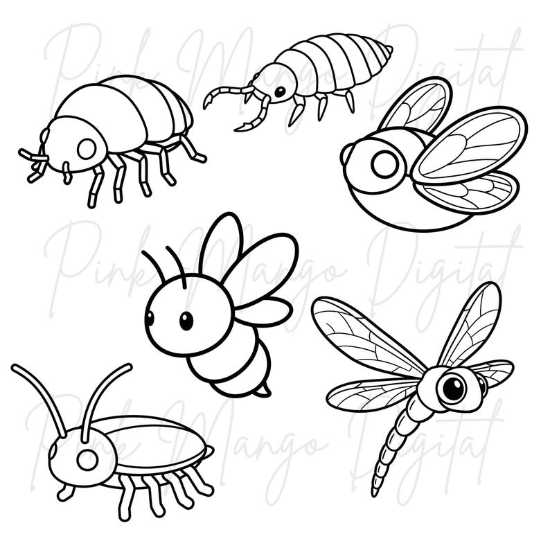 Insects Line Art Clipart | Bug Doodles | Simple Outline Insect | Kawaii ...