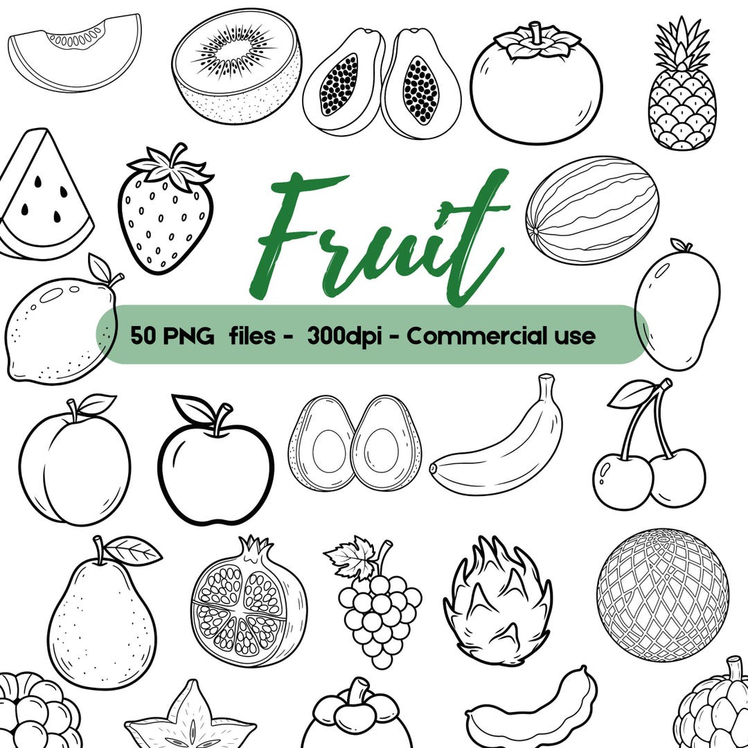 Fruit Line Art Clipart Bundle | Simple Fruit Doodles | Fruit Outline ...