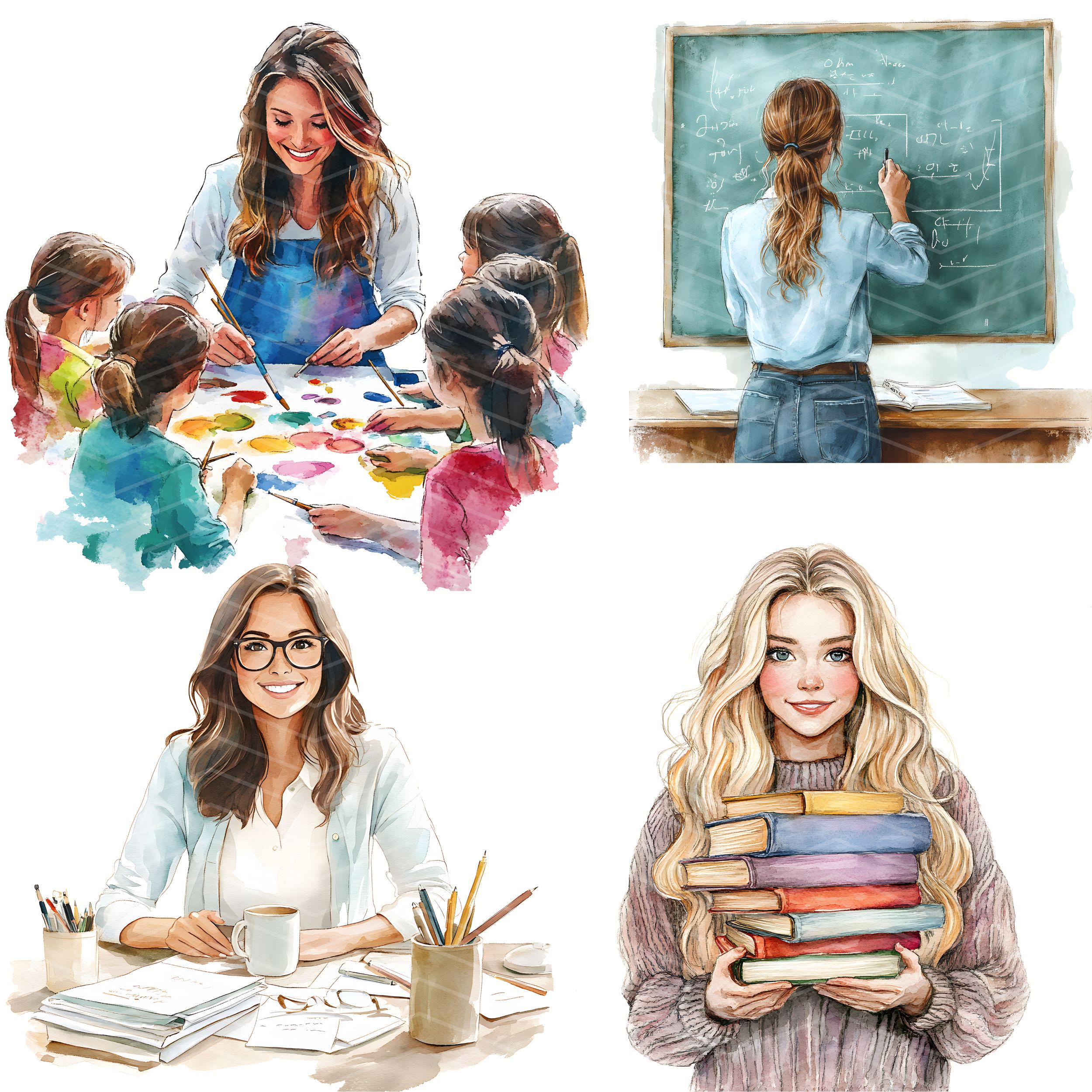 Watercolor Teacher Clipart: School PNG Illustrations (digital Download ...