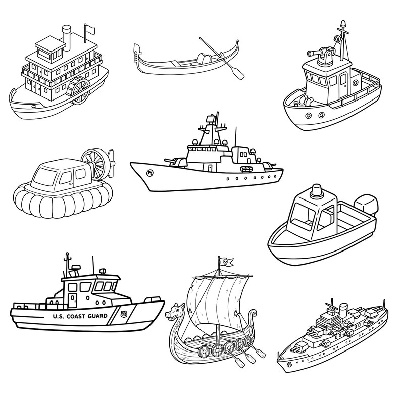 Boat Clipart Bundle, 45 PNG Ship Line Art, Cruise Submarine Sailboat ...