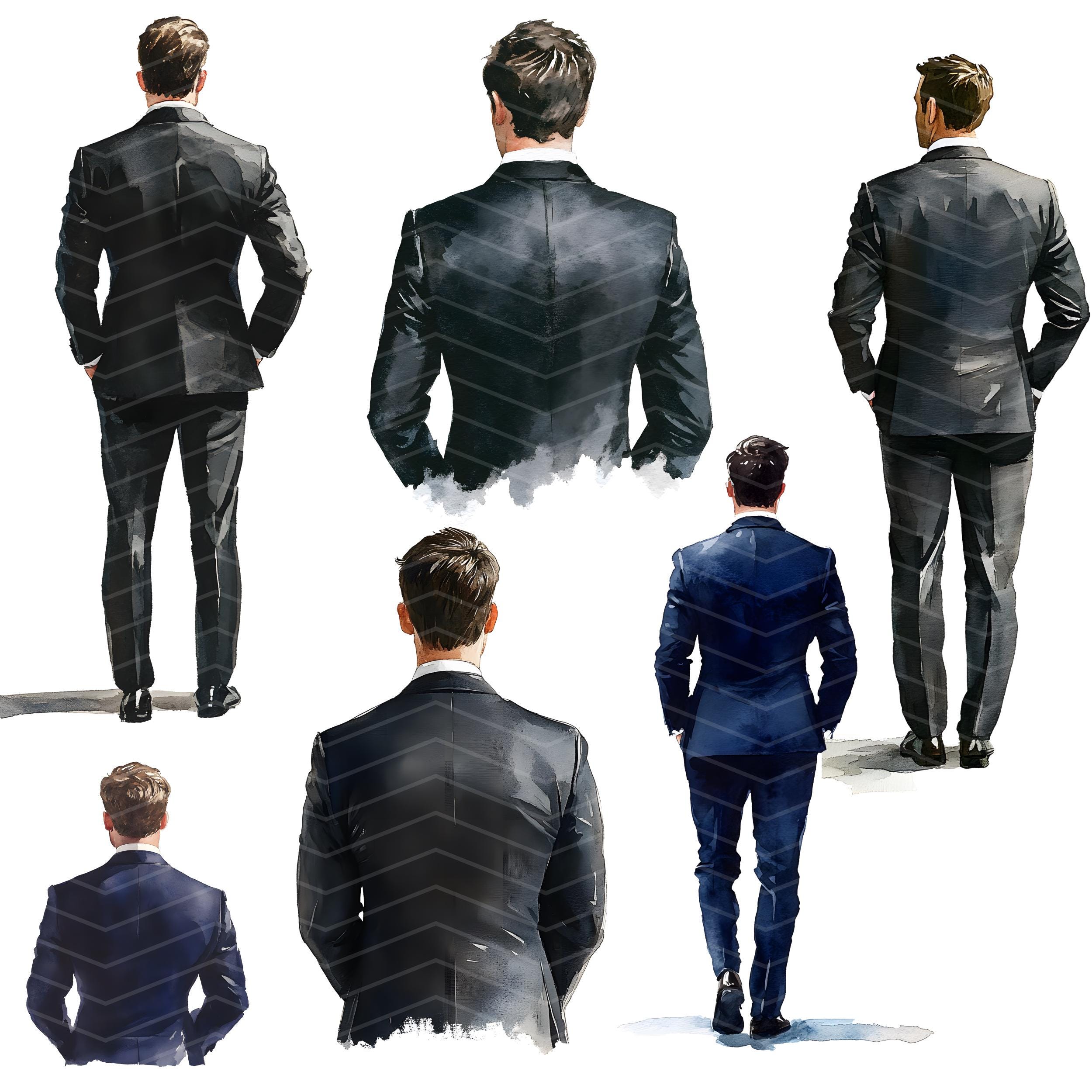 Watercolor Groom in Suit – Back View, Wedding Illustration, Wedding ...