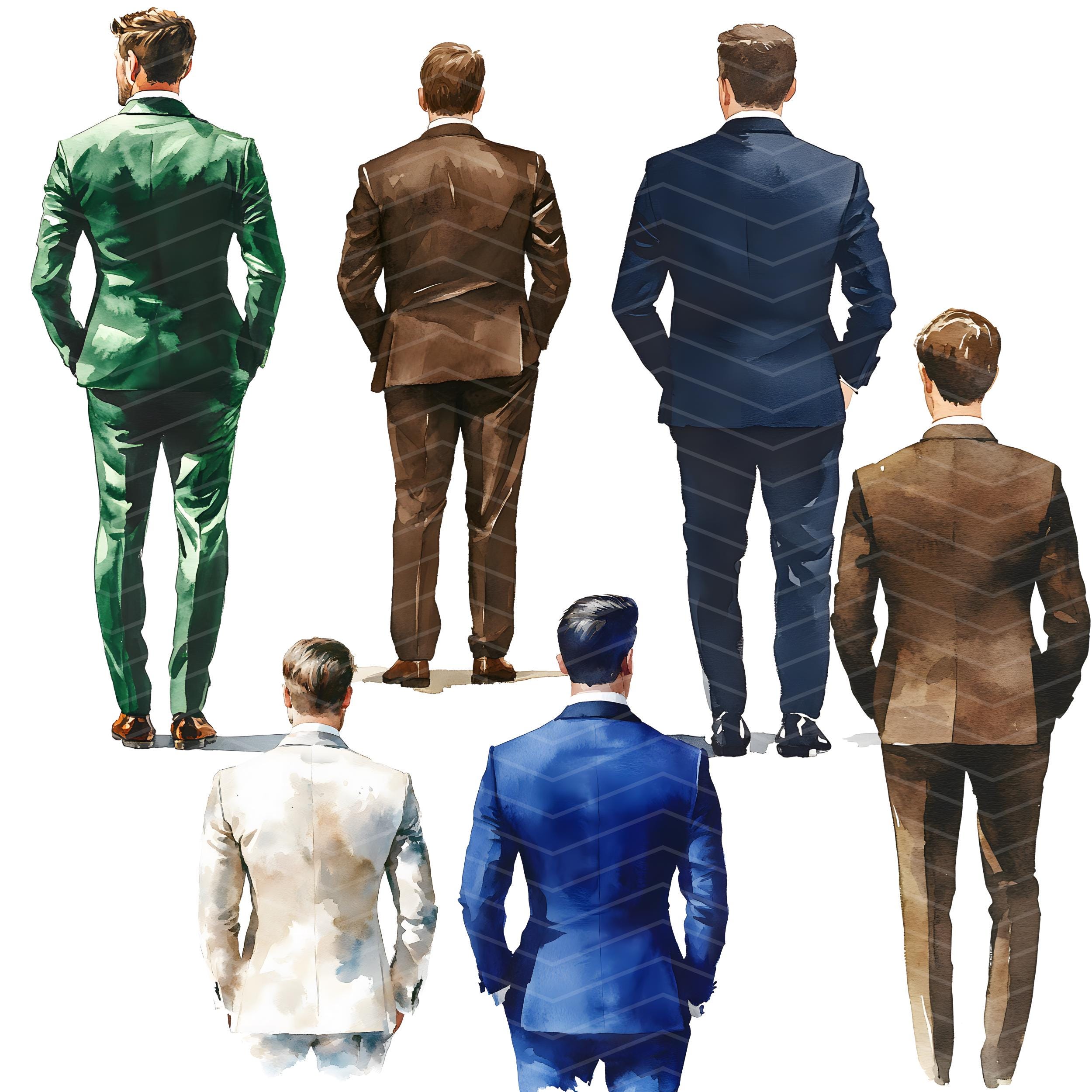 Watercolor Groom in Suit – Back View, Wedding Illustration, Wedding ...