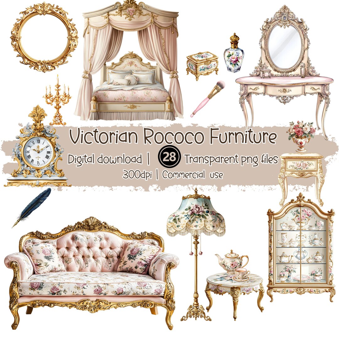 Victorian Rococo Clipart Bundle | Vintage Furniture PNG | Elegant ...
