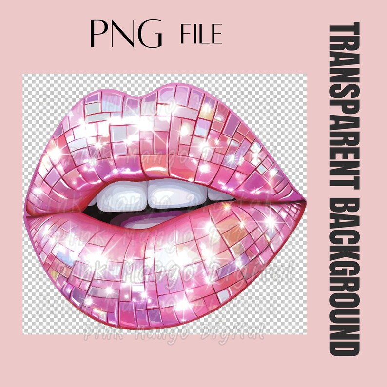 Pink Disco Lips Clipart | Retro Glitter Lip Art | 70s Inspired Glam ...