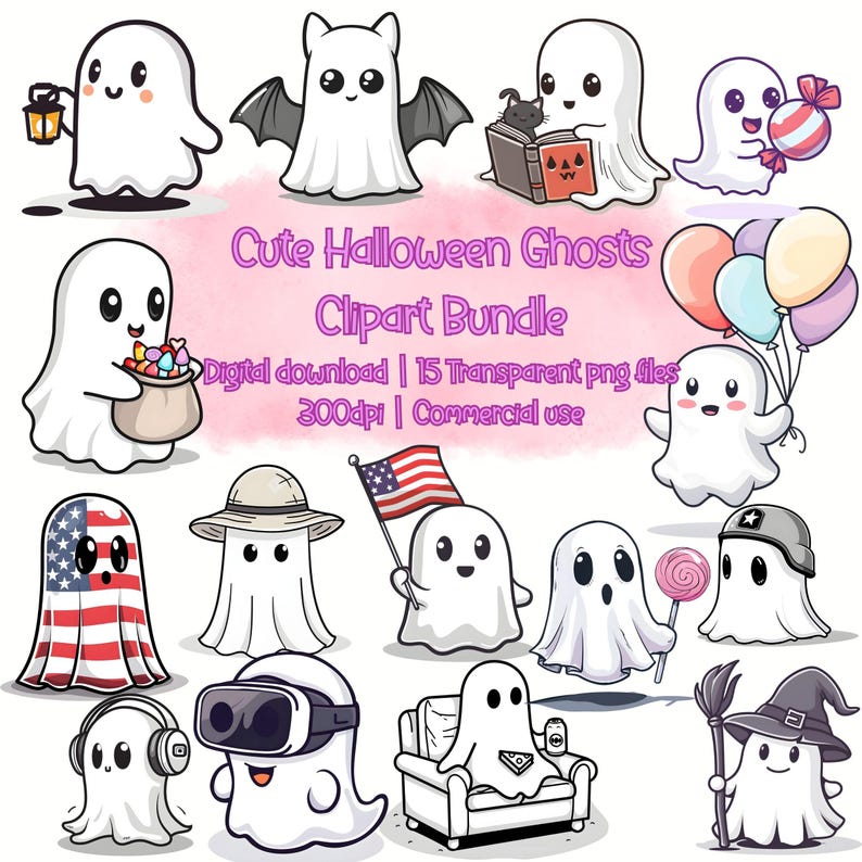15 Cute Halloween Ghost PNG Clipart | Halloween Ghost Clipart | Cute ...