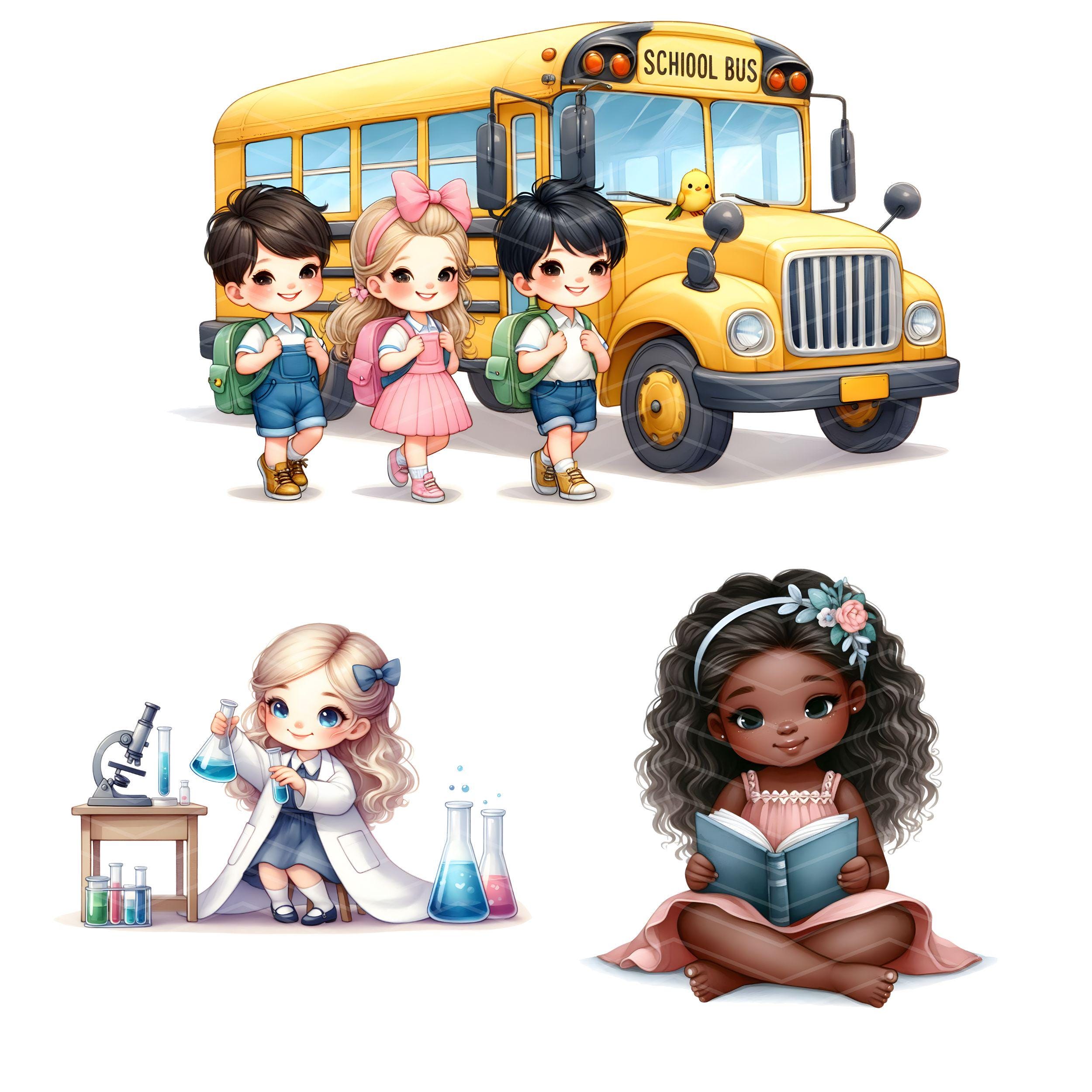 Back to School Clipart Bundle | 20 PNG Kids Classroom School Bus | Cute ...