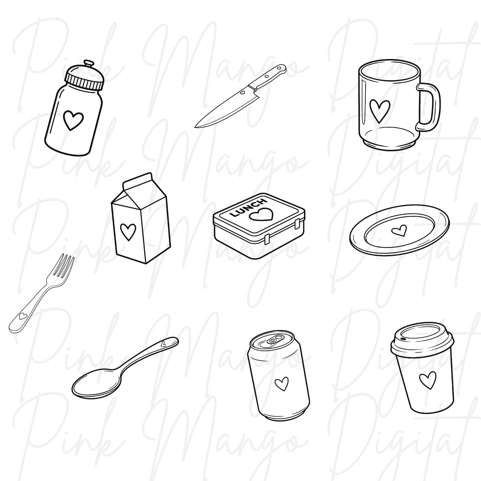 Everyday Objects Line Art Clipart, Daily Items Outline Icons, Minimal ...