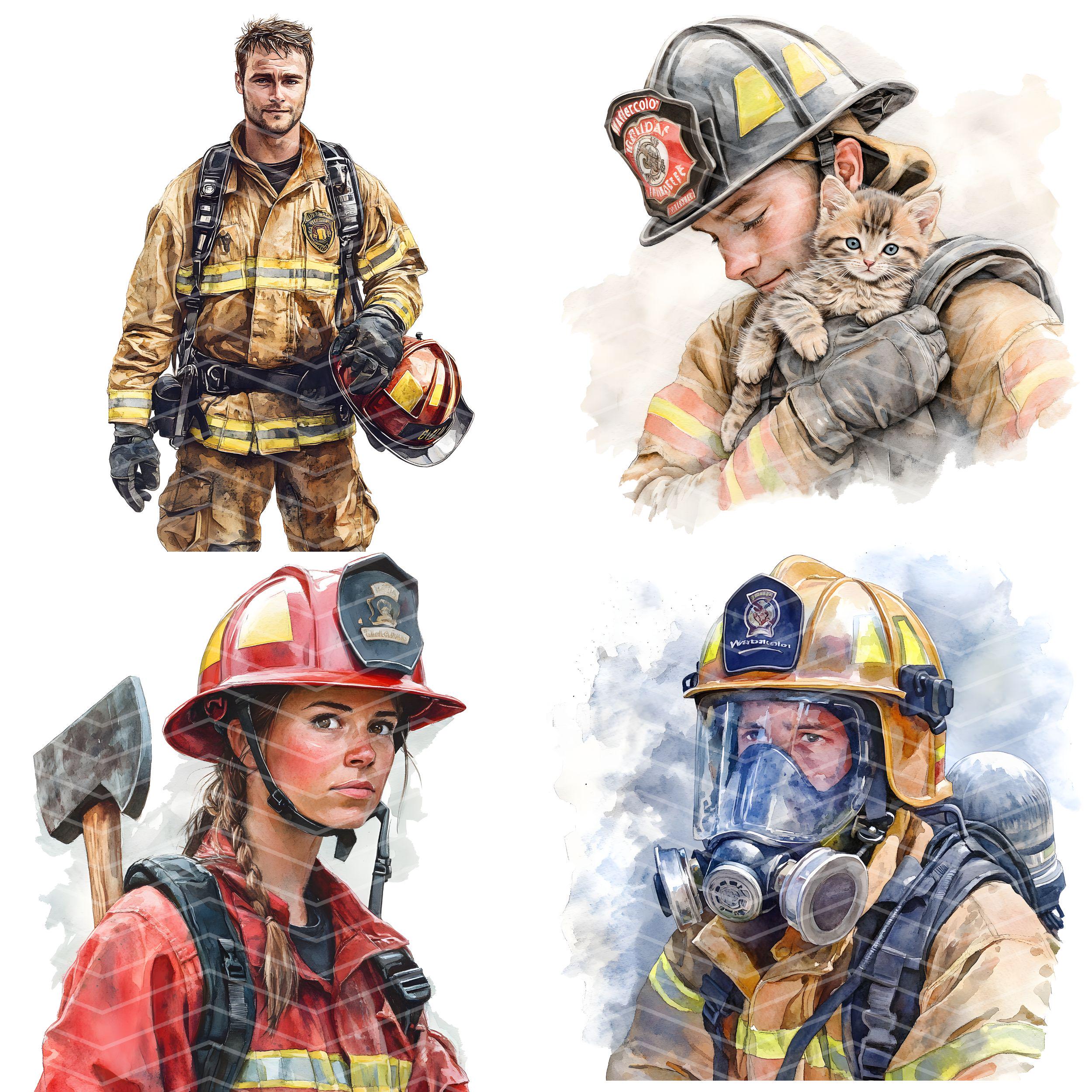 Firefighter Watercolor Clipart, Fireman PNG, Fire Truck Clipart, Fire ...