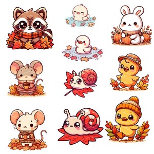 Kawaii Autumn Animals Clipart Bundle | 60 PNG Fall Woodland Creatures ...