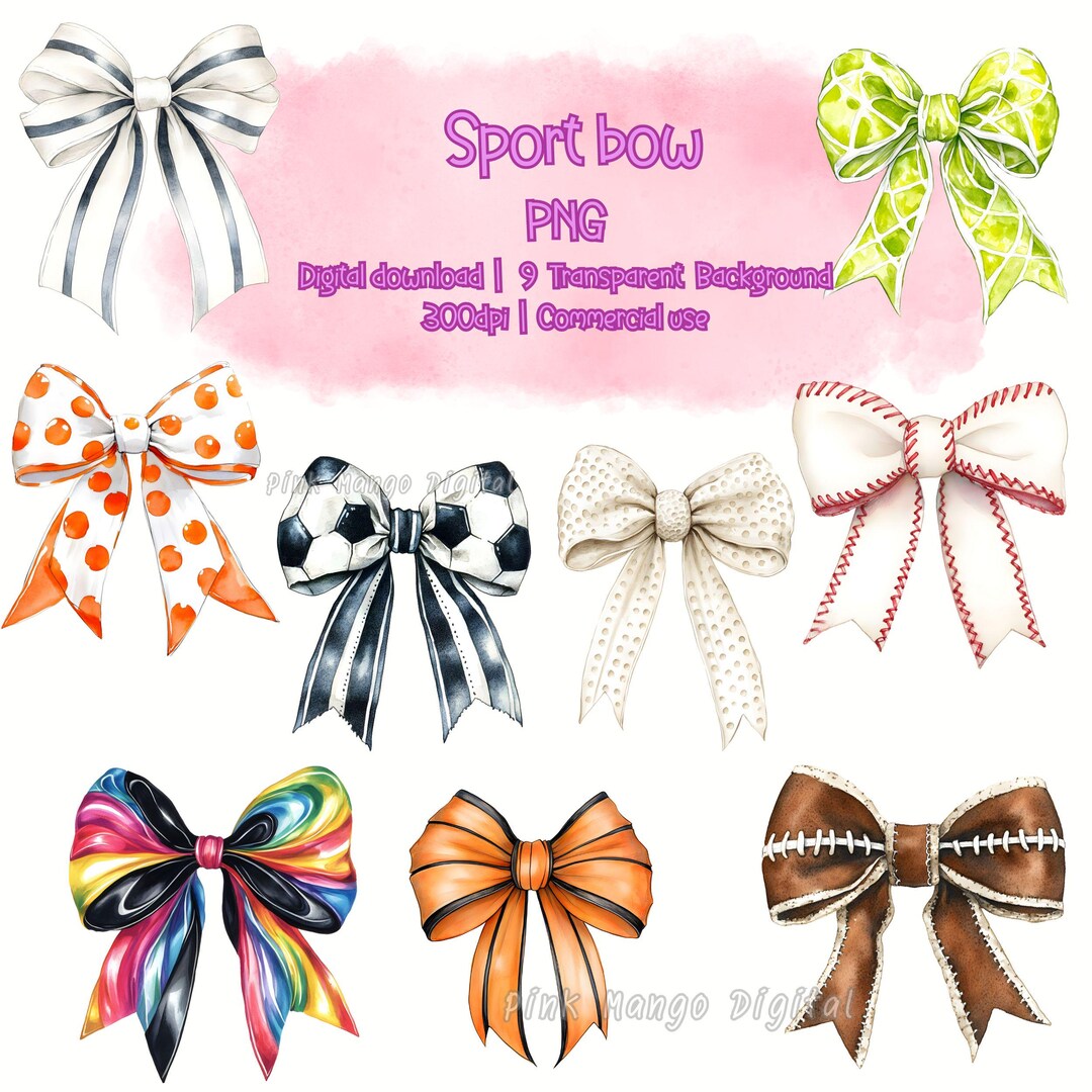 Sports Bow PNG Bundle | Sports Coquette Bows PNG | Coquette Bow Game ...