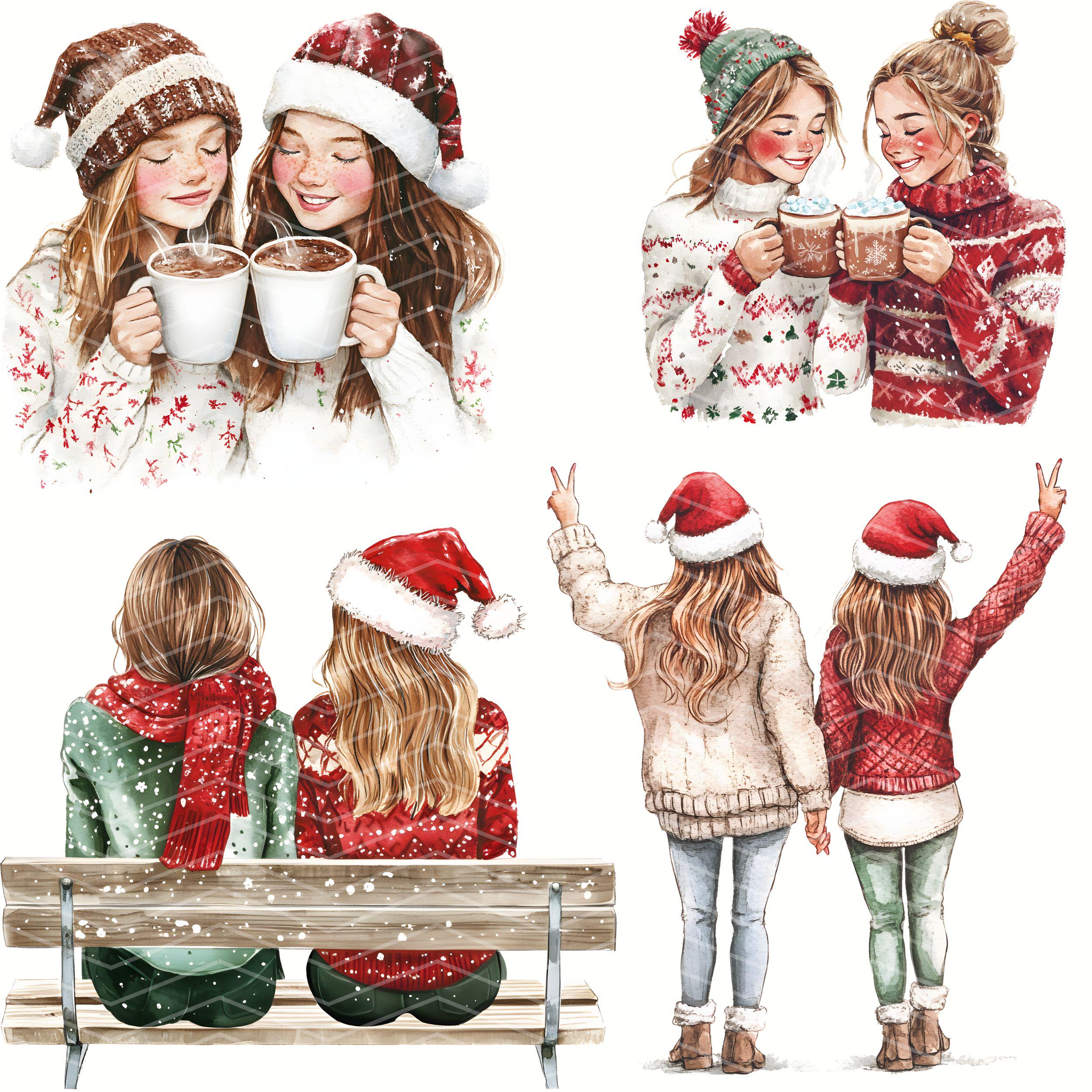 Best Friend Christmas Clipart Bundle Cozy Winter Friends Holiday Girls ...