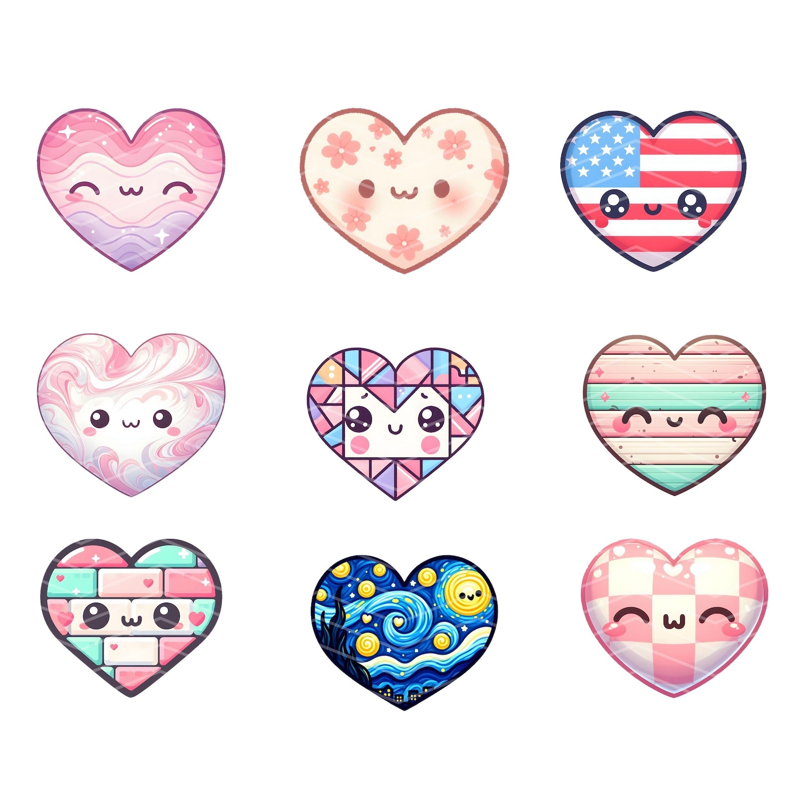 Kawaii Heart Clipart Bundle: 30 Pastel PNG Files - Valentine's Day ...