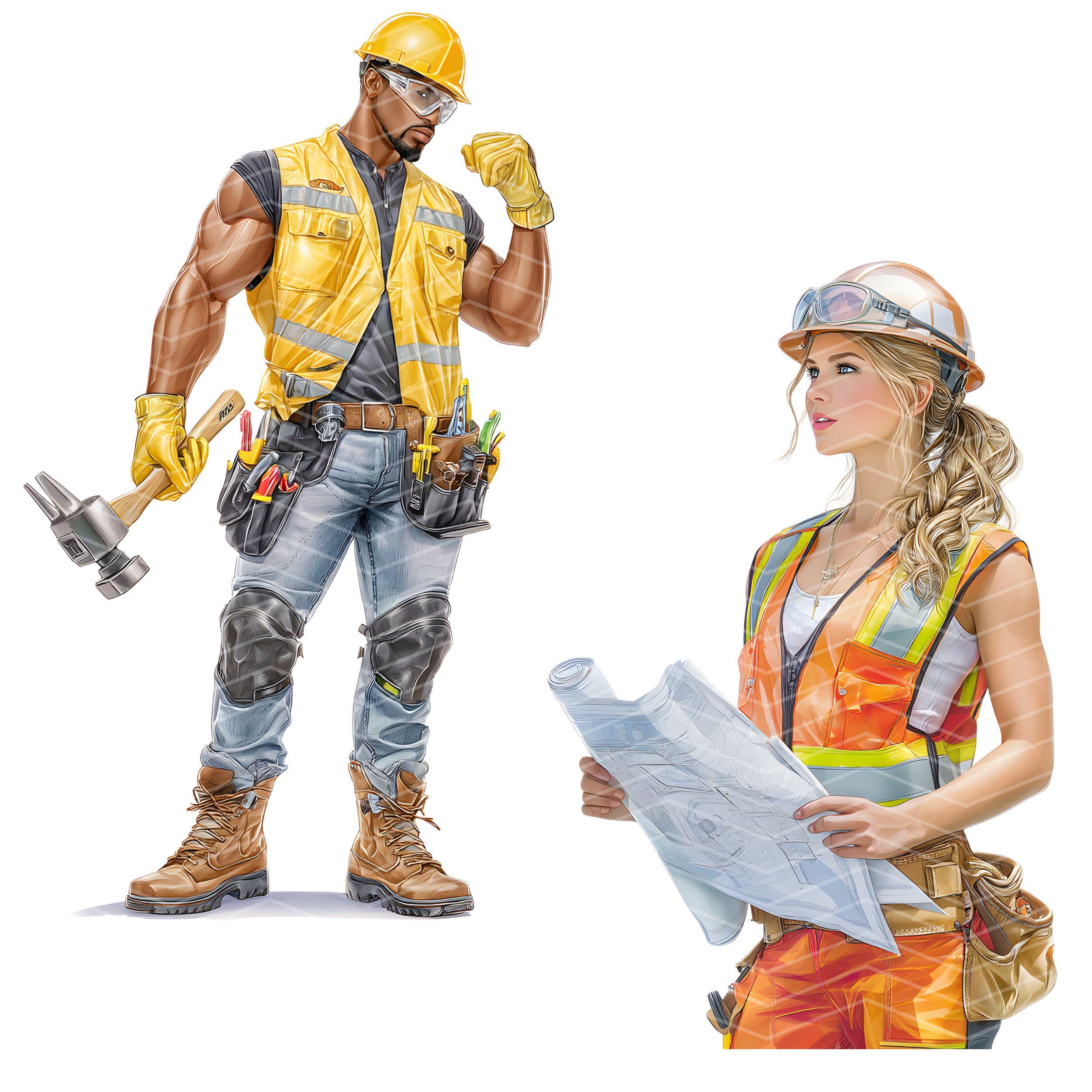 Watercolor Construction Worker PNG Bundle | 10 Transparent Clipart ...