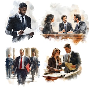 Watercolor Lawyer Clipart Bundle – Legal Professionals, Courtroom, Law ...