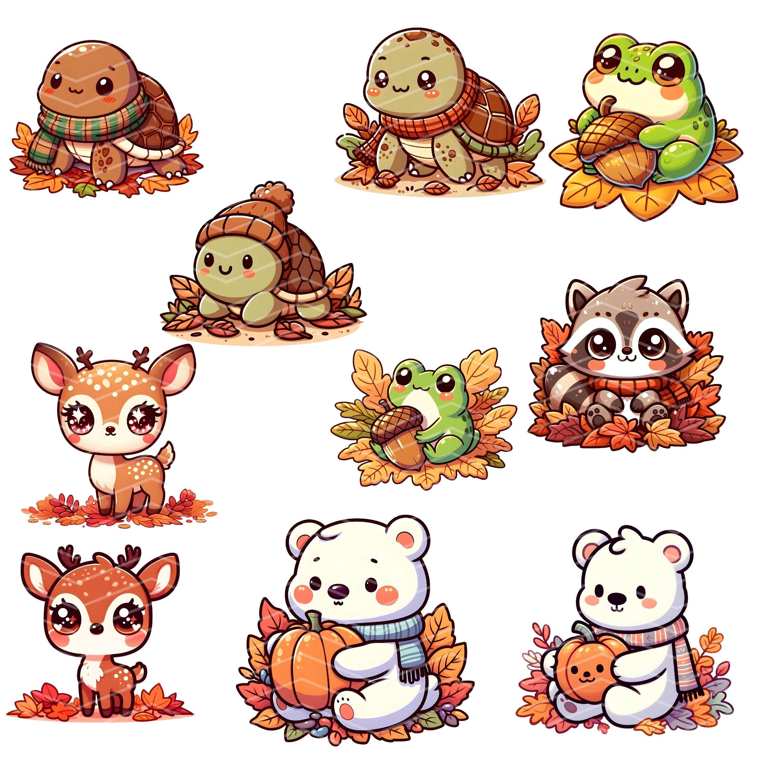 Kawaii Autumn Animals Clipart Bundle | 60 PNG Fall Woodland Creatures ...