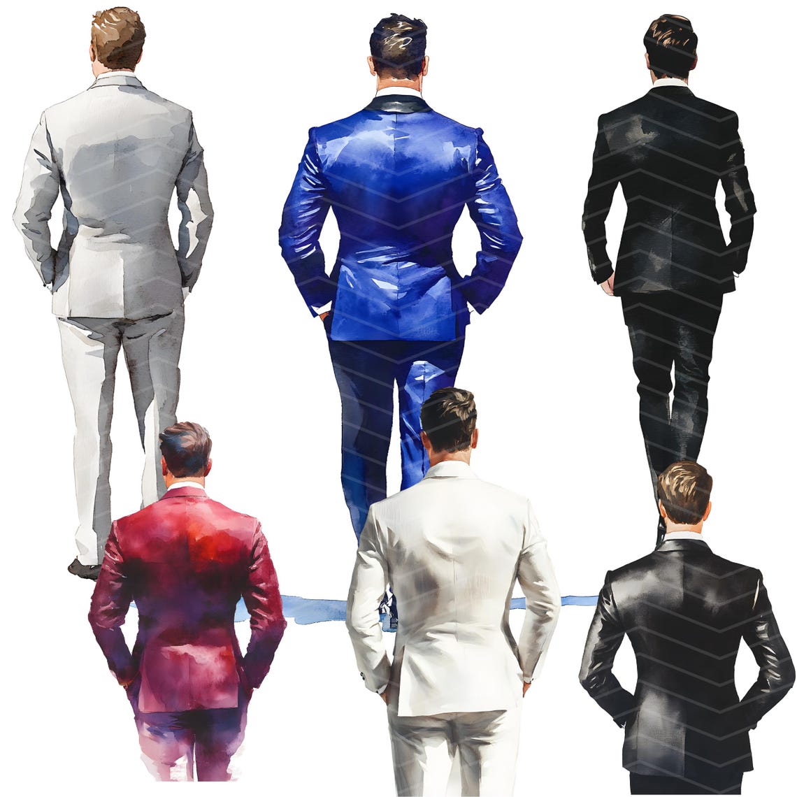 Watercolor Groom in Suit – Back View, Wedding Illustration, Wedding ...