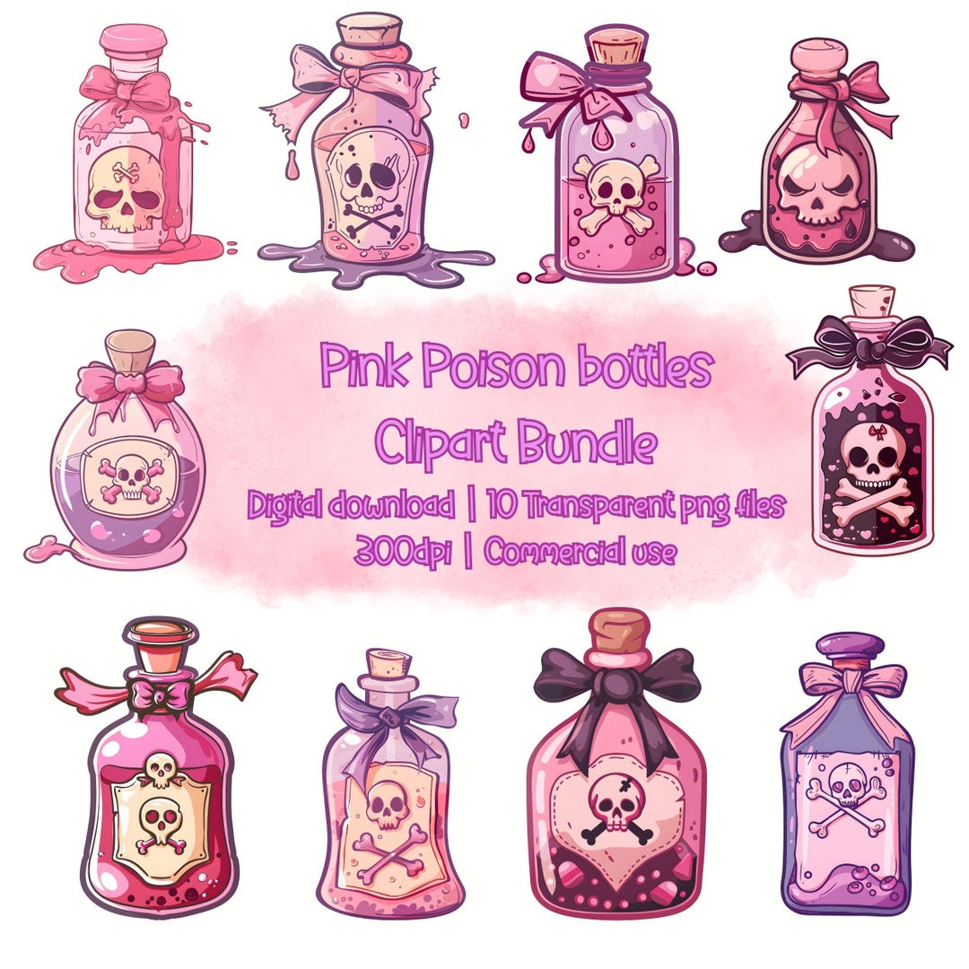 10 Cute Pink Poison Bottles PNG Clipart | Halloween Poison Bottles ...