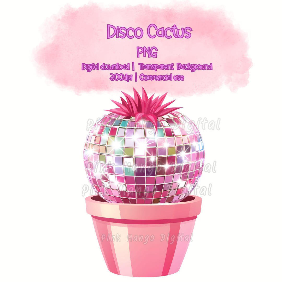 Funky Disco Cactus Clipart, Pink Cactus Clipart, Succulent Clipart ...