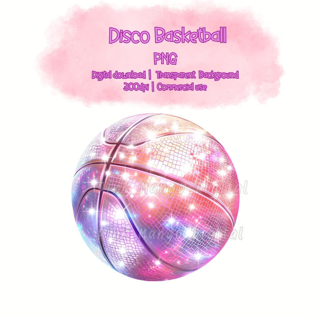 Pink Disco Basketball Clipart: Glitter Glam Sports PNG (digital ...
