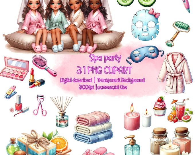 Girl Spa Party Clipart Set, Glam Girl Clipart, Cute Spa Girl, Spa Day ...