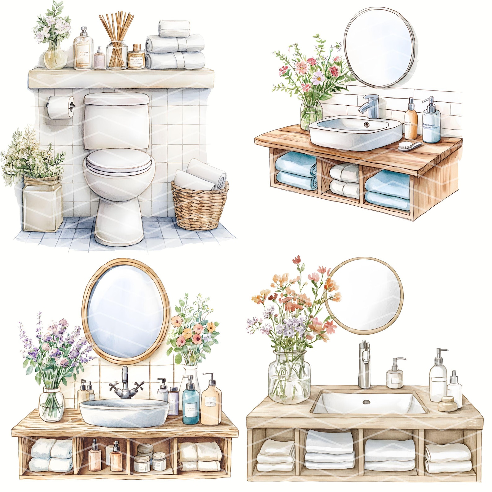 Watercolor Housekeeping Clipart, Cute Cleaning Supplies, Cleaning ...