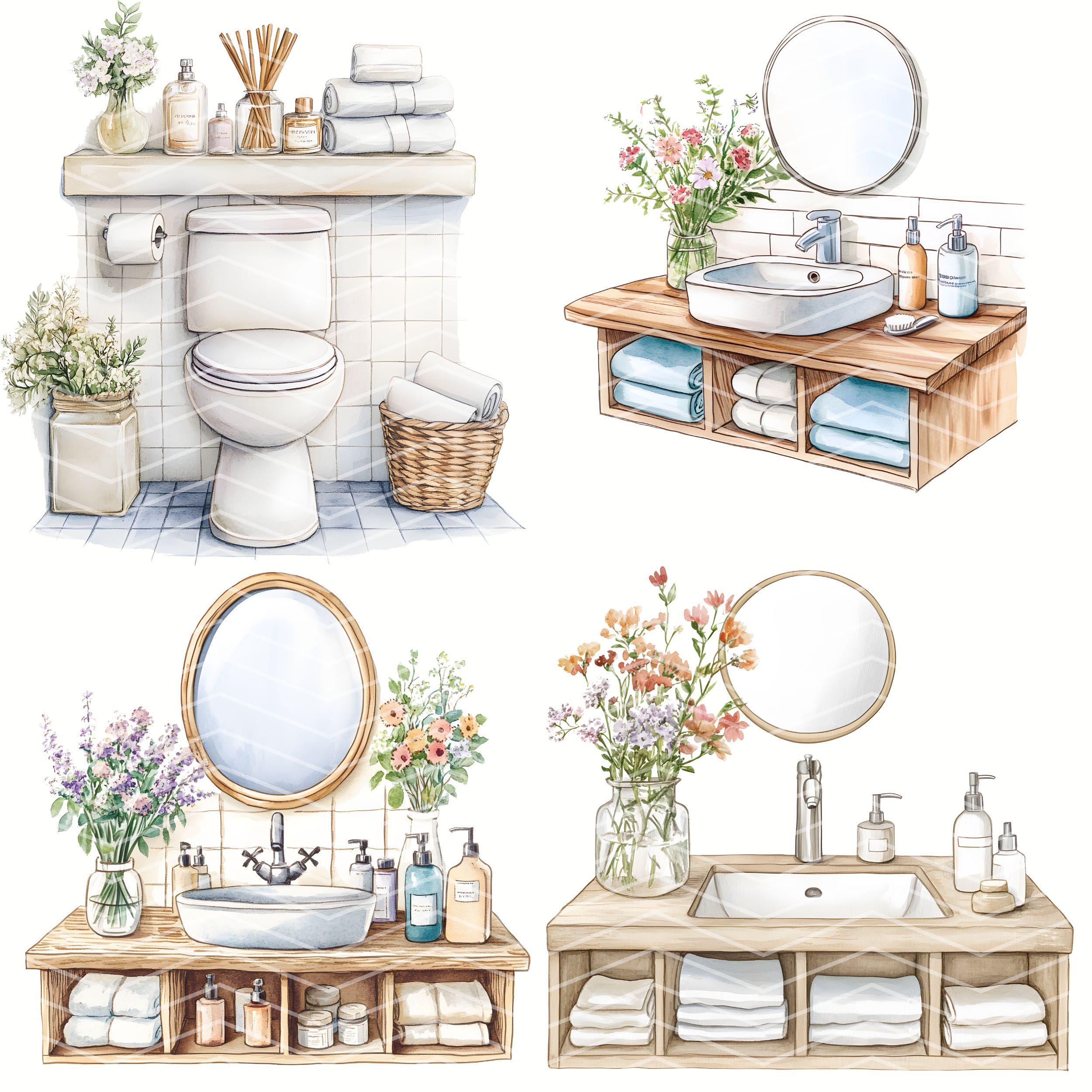 Watercolor Housekeeping Clipart, Cute Cleaning Supplies, Cleaning ...