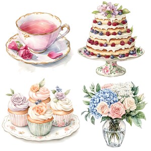 Watercolor Tea Party Clipart Bundle: Vintage Floral Graphics (digital ...