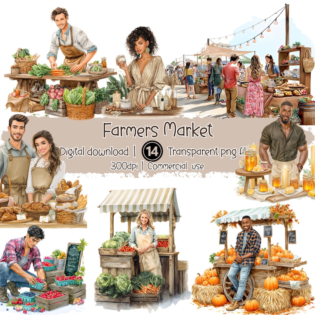 Watercolor Farmers Market PNG Clipart Bundle, Farm Harvest, Fresh ...