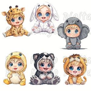 23 Cartoon Baby in Animal Costume PNG Clipart | Baby Clipart | Cute ...