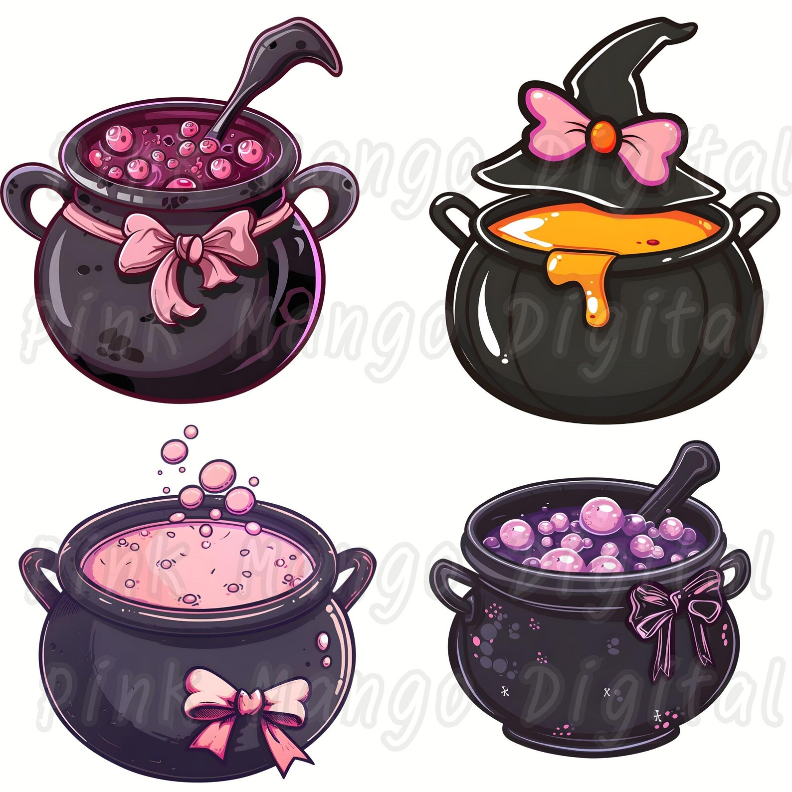 12 Cute Cauldrons With Bow PNG Clipart Halloween Cauldron Clipart Cute ...