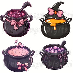12 Cute Cauldrons With Bow PNG Clipart Halloween Cauldron Clipart Cute ...
