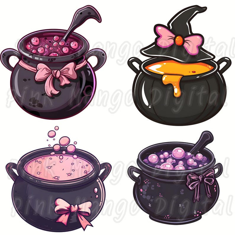 12 Cute Cauldrons With Bow PNG Clipart Halloween Cauldron Clipart Cute ...