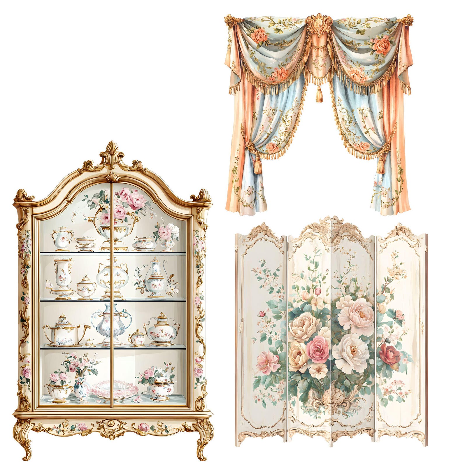Victorian Rococo Clipart Bundle | Vintage Furniture PNG | Elegant French Decor | Romantic Era ...