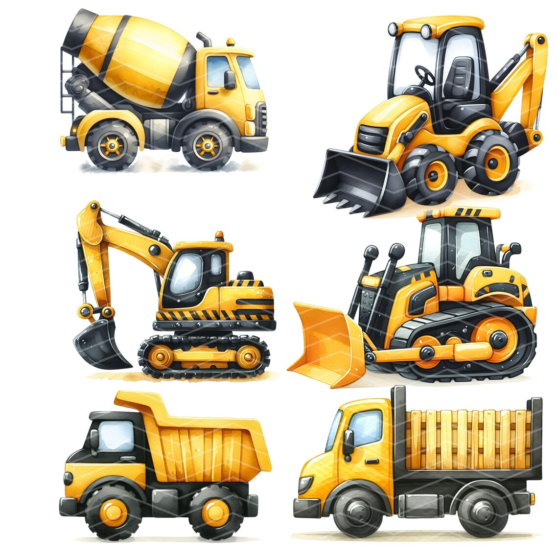 Construction Vehicles PNG Clipart: 40 Watercolor Style Files (digital ...